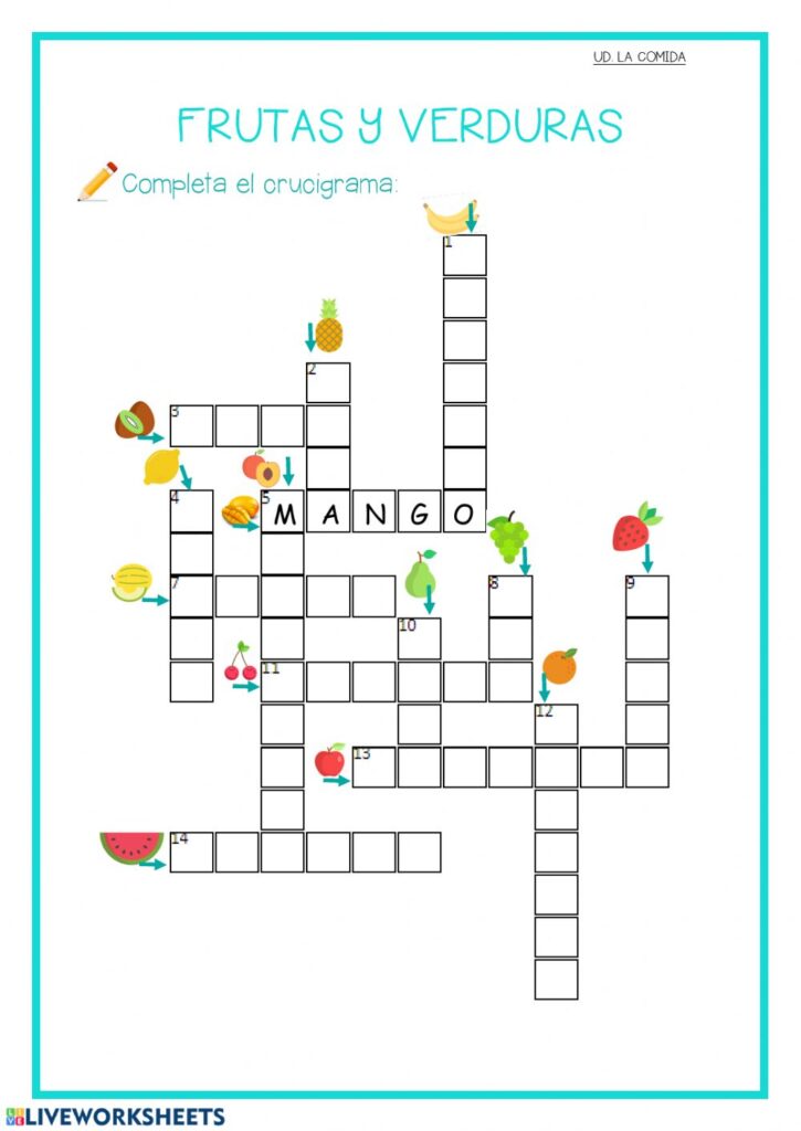 ¿Cuáles son los alimentos que se mencionan en el crucigrama ...