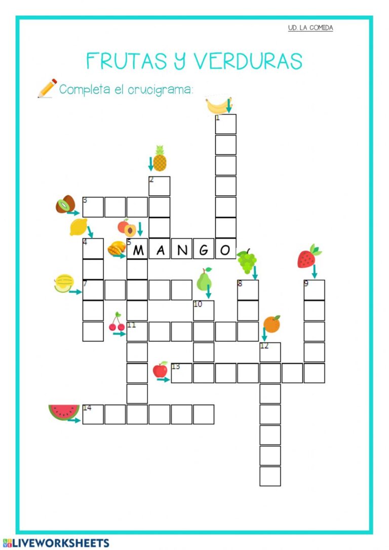 ¿Cuáles son los alimentos que se mencionan en el crucigrama ...